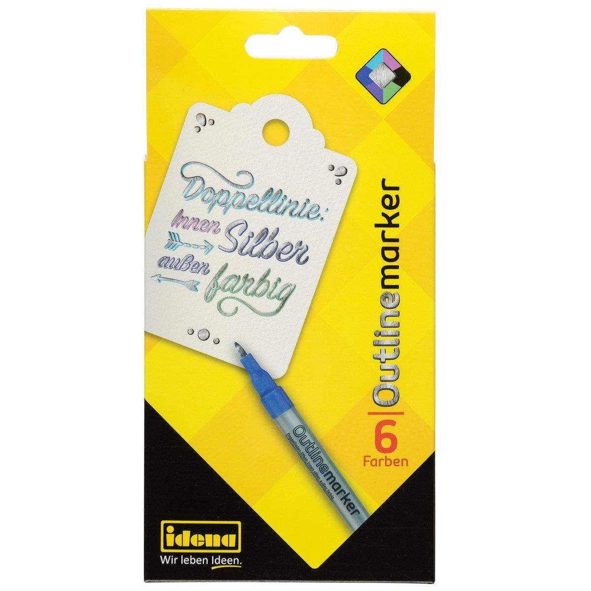 Idena 10455 Outlinemarker, 6 Farben im Set, mit Doppellinien-Effekt ...